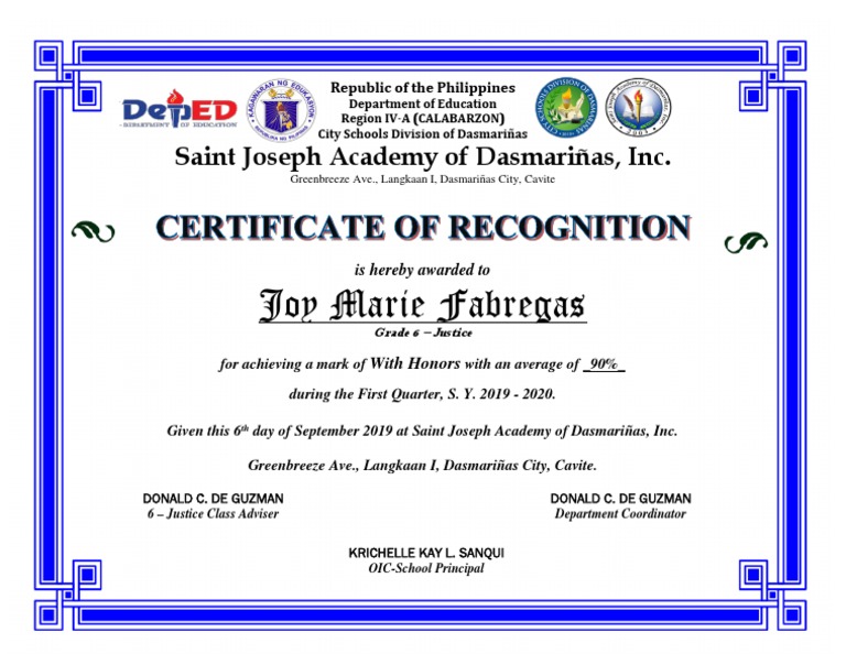 Joy Marie Fabregas: Saint Joseph Academy of Dasmariñas, Inc | PDF