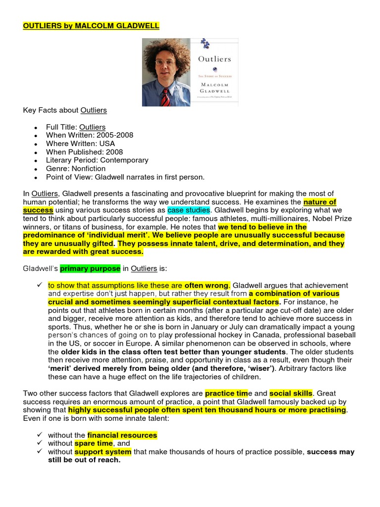OUTLIERS by MALCOLM GLADWELL Chapter Summary and Themes | PDF | Genius ...