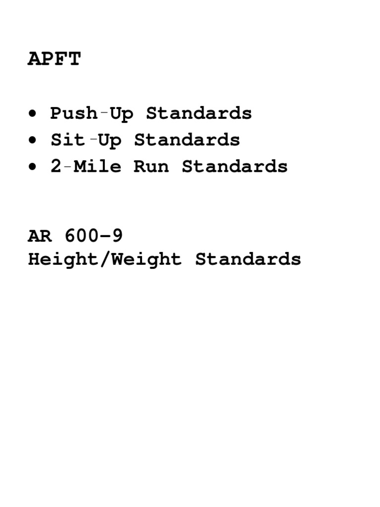 APFT Standards and Body Fat Guidelines | PDF