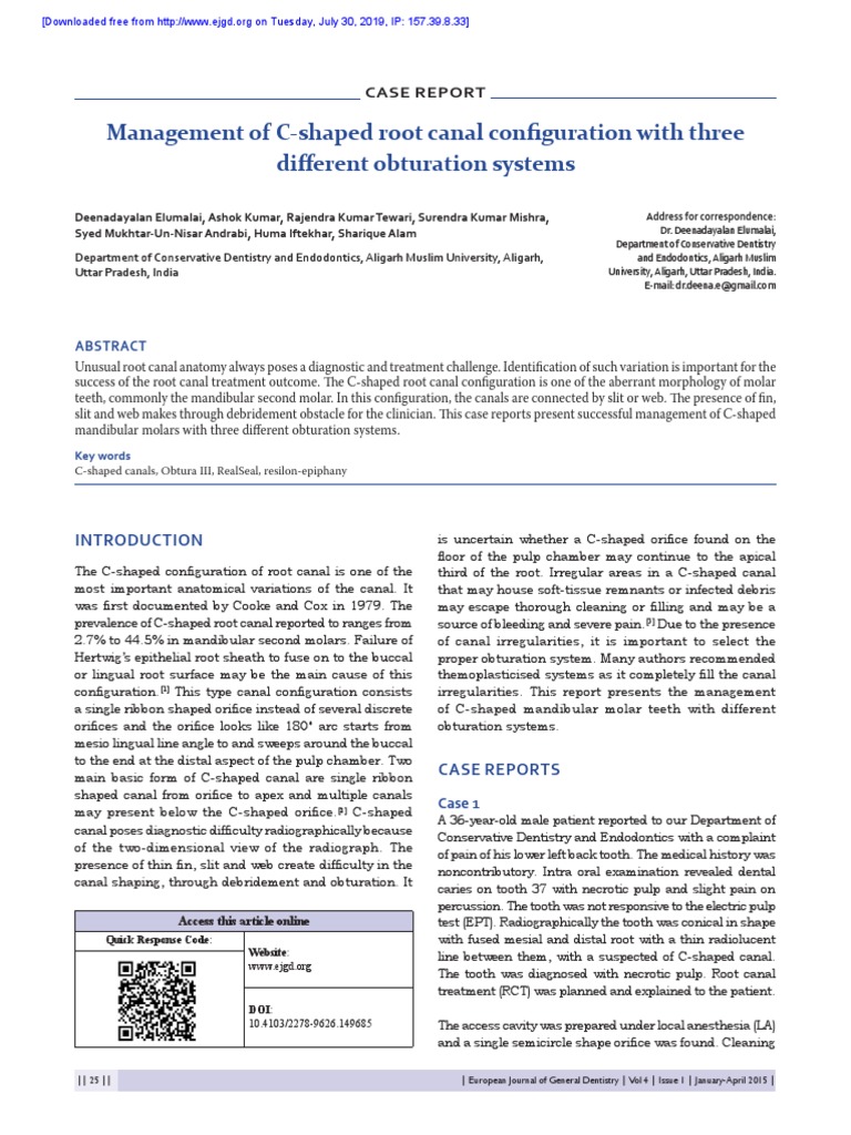 C-Shaped Root Canal Management | PDF | Dentistry Branches | Medical ...