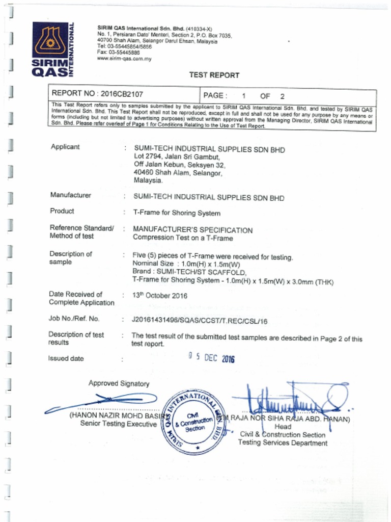 C60 T-Frame Test Report | PDF