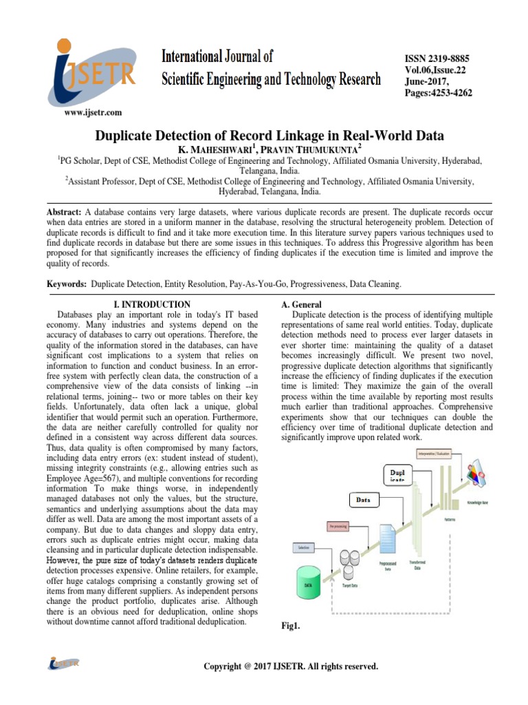 Duplicate Detection of Record Linkage in Real-World Data: K. M, P T | PDF | Program Optimization ...