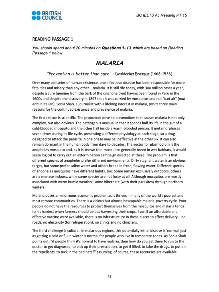Latihan Reading Malaria | PDF