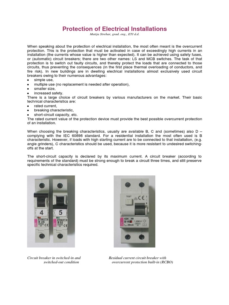 Protection of Electrical Installations | PDF | Electrical Wiring ...