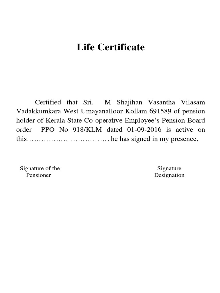 Pensioner Life Certificate | PDF