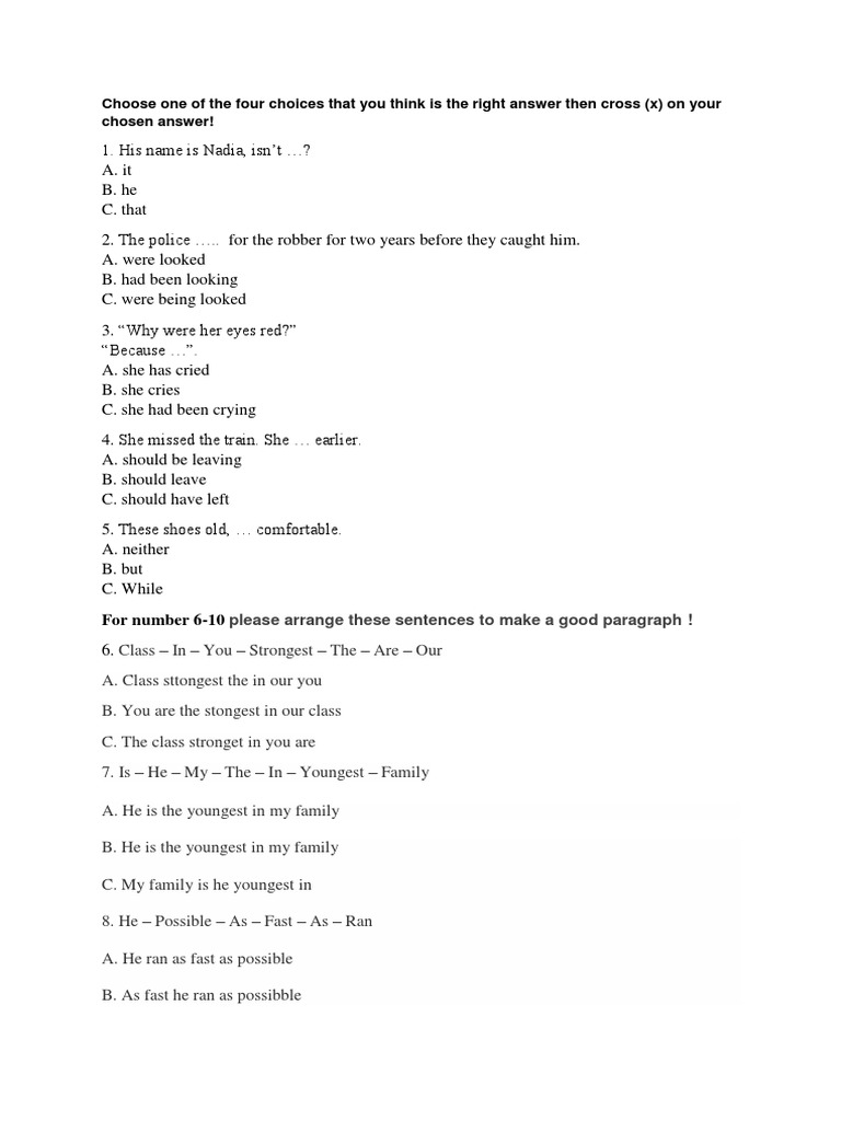 Choose One of The Four Choices That You Think Is The Right Answer Then ...