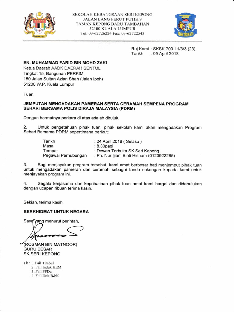 Surat Jemputan Ceramah Dan Pameran Aadk PDF | PDF