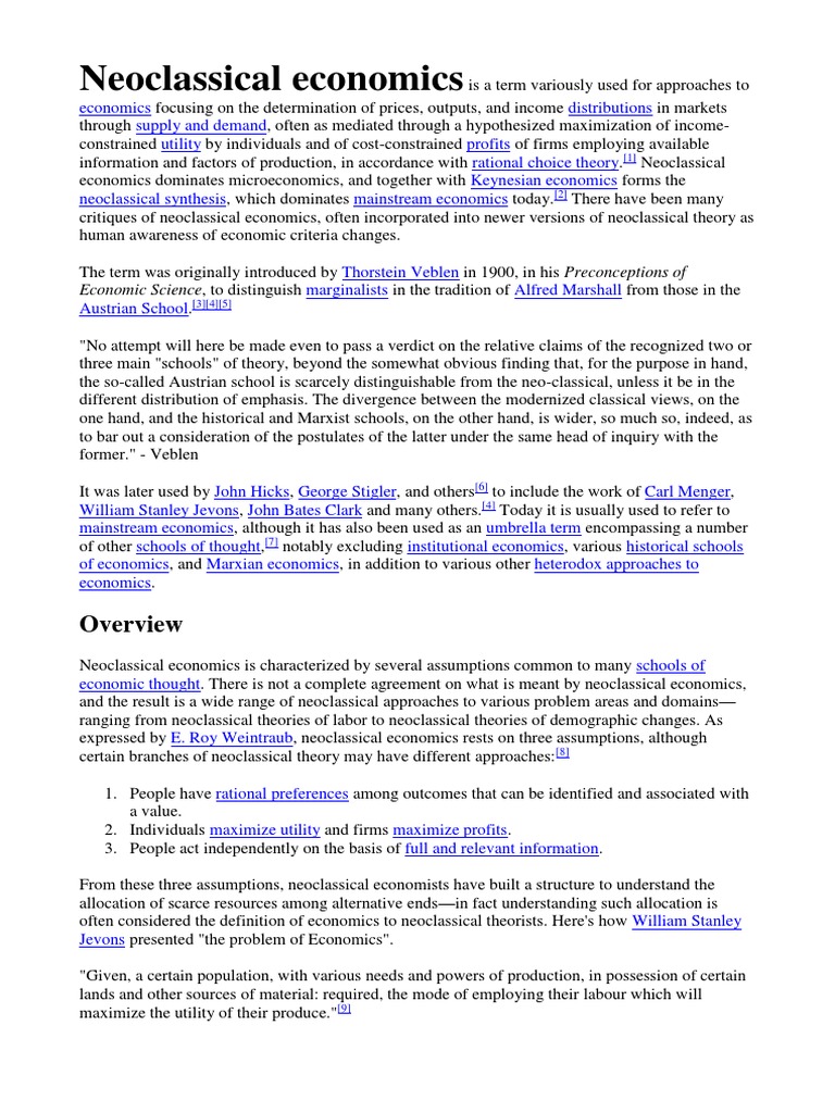 Neoclassical Economics: Economic Science, To Distinguish | PDF ...
