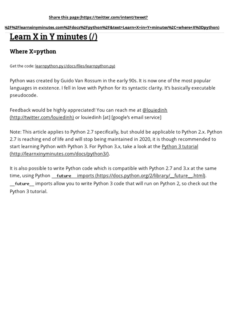 Learn Python in Y Minutes | PDF | Boolean Data Type | Notation