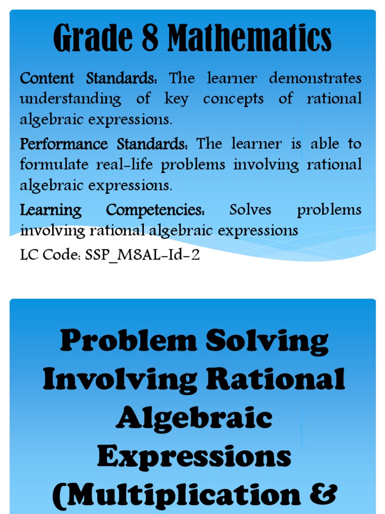 COT 1-Grade 8 Mathematics-RAE | PDF | Fraction (Mathematics) | Division ...