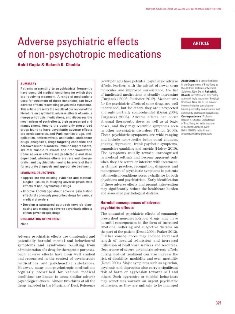 Understanding Psychiatric Adverse Effects of Non-Psychotropic ...