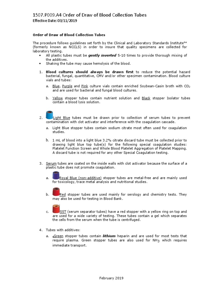 Order of Blood Draw | PDF | Medical Specialties | Blood