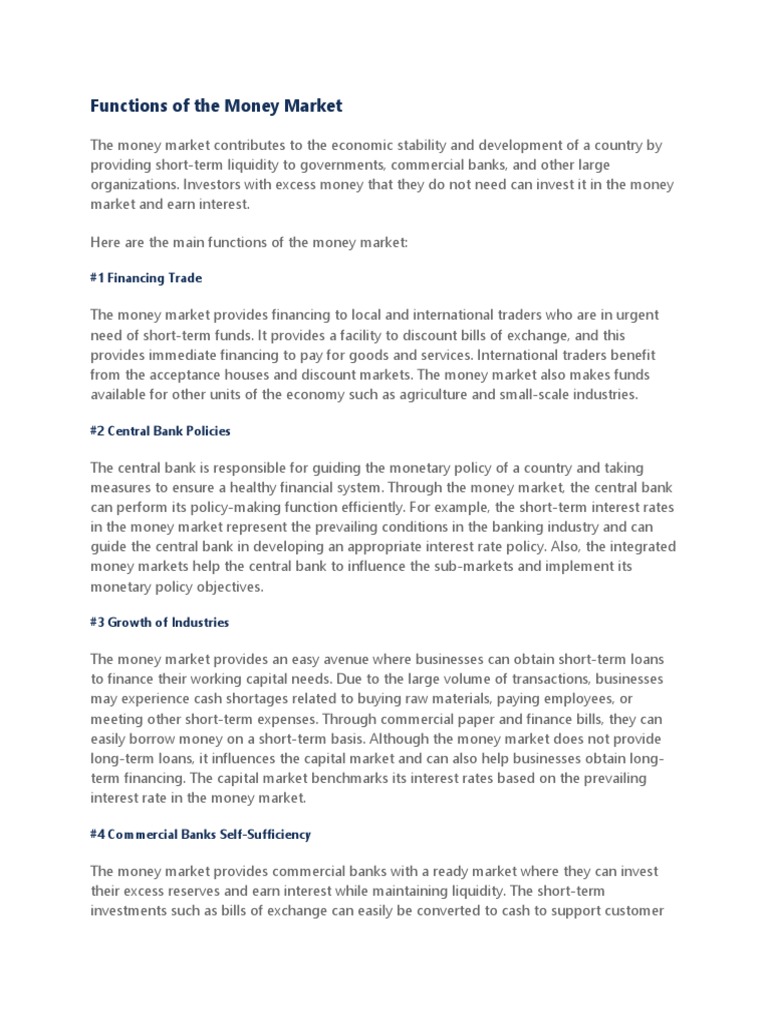 The Vital Roles of the Money Market: Financing Trade, Guiding Central ...