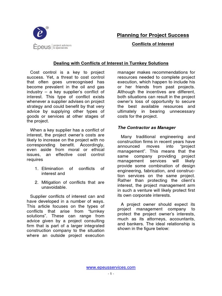 Dealing With Conflicts of Interest in Turnkey Solutions | PDF | Conflict Of Interest | Consultant