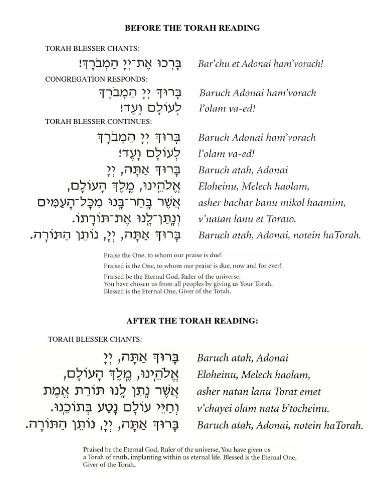 Torah Reading Blessings Guide | PDF | Blessing | Christian Worship And ...