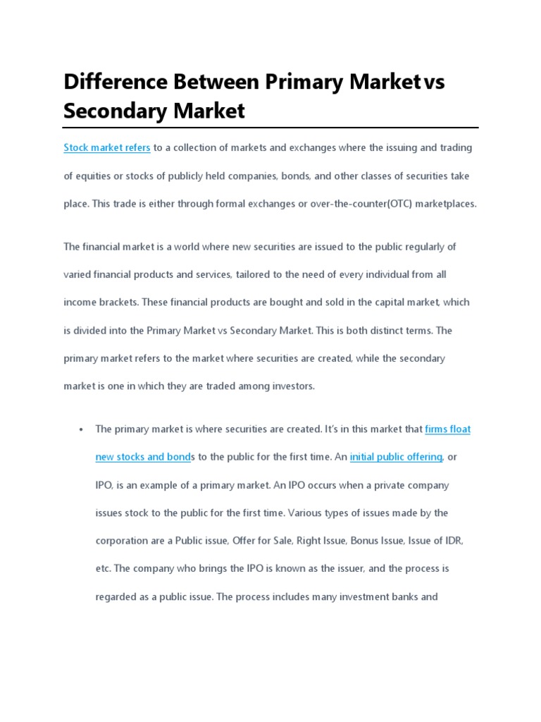 Primarry and Secondary Market | PDF | Stock Market | Initial Public ...