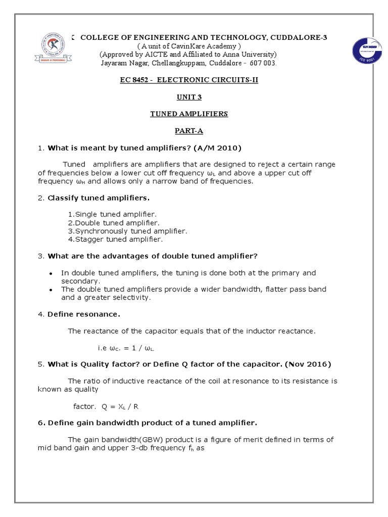 EC II Unit 3 | Download Free PDF | Inductor | Amplifier