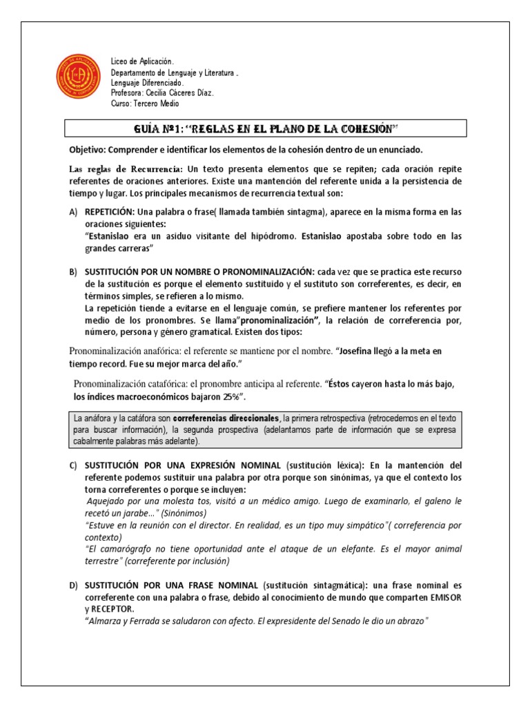 Elementos de Cohesión | Descargar gratis PDF | Oración (Lingüística ...