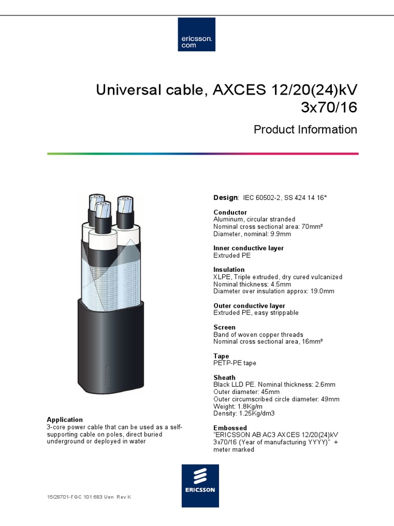 Universal Cable, AXCES 12/20 (24) KV 3x70/16: Product Information | PDF ...