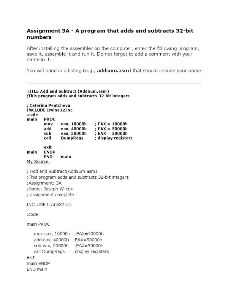 03 Assignment - Intro Assembly Language ANS | PDF | Integer (Computer ... 03 Assignment - Intro Assembly Language ANS | PDF | Integer (Computer ...