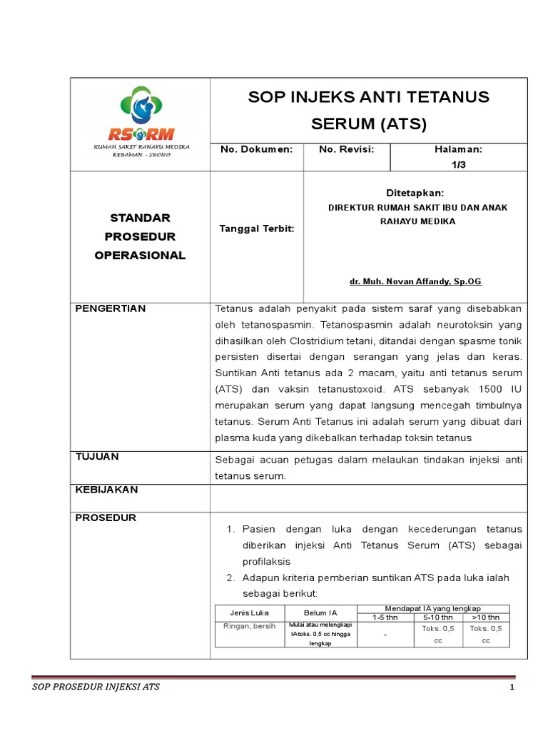 Prosedur Injeksi ATS untuk Anak | PDF