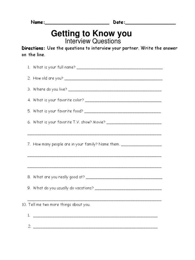 Getting To Know You: Interview Questions | PDF