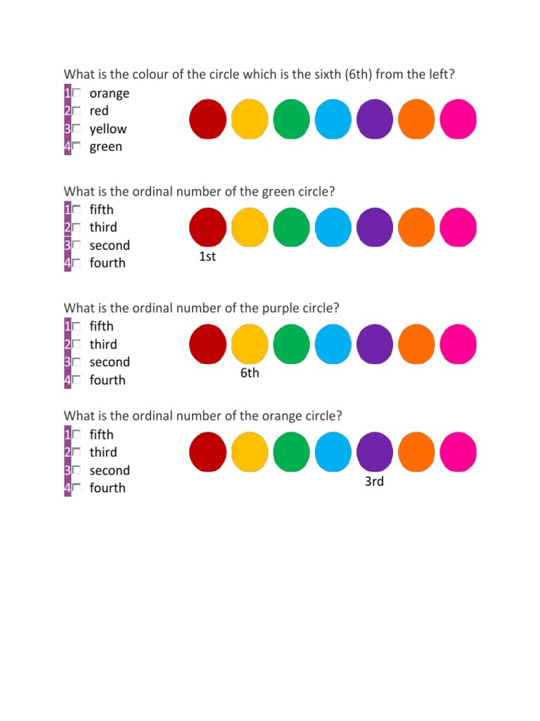 Circle Color and Ordinal Number Quiz | PDF | Wellness