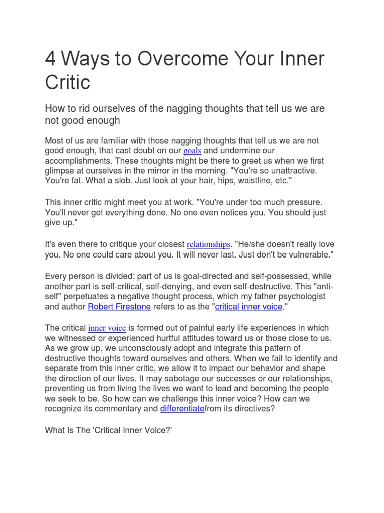 Overcoming Your Inner Critic | PDF | Thought | Metaphysics Of Mind