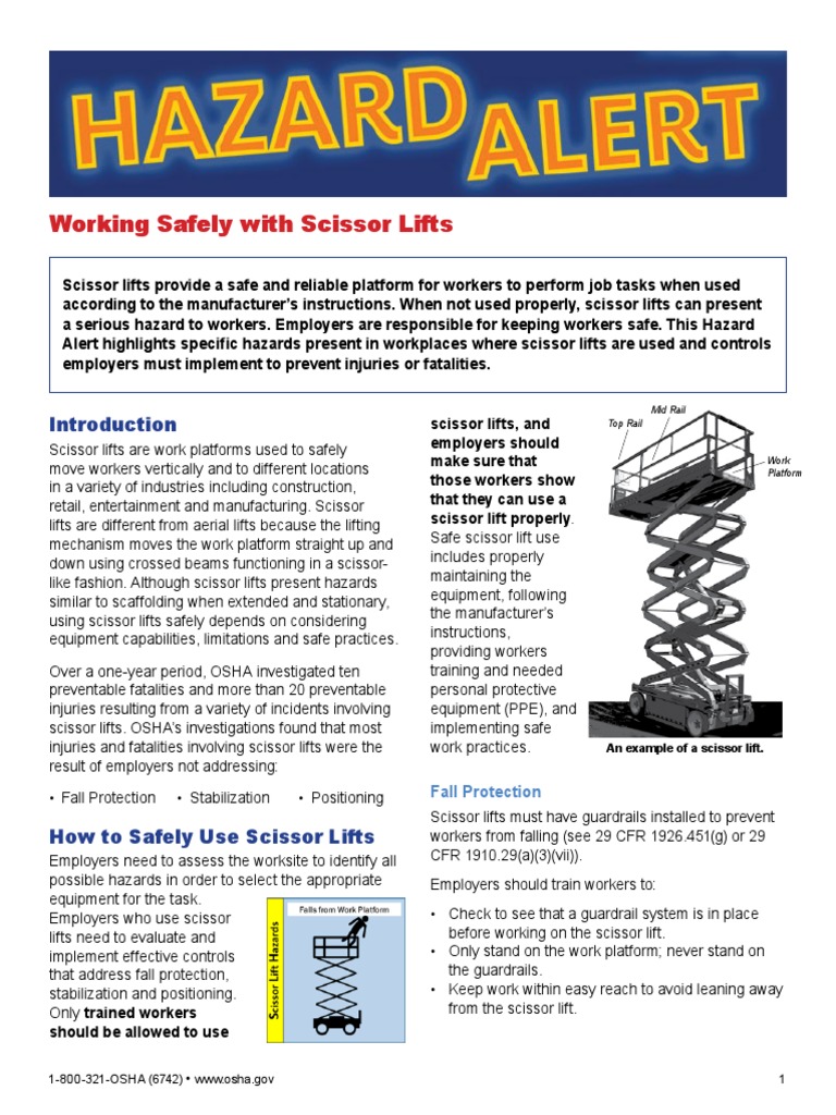 Hazard Alert Working Safely With Scissor Lifts OSHA3842 | PDF ...