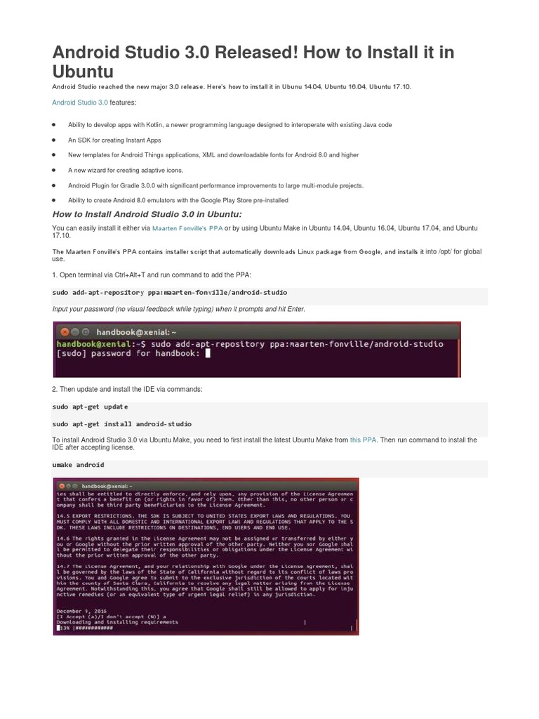 Android Studio 3 in Ubuntu | PDF | Android (Operating System) | Java ...