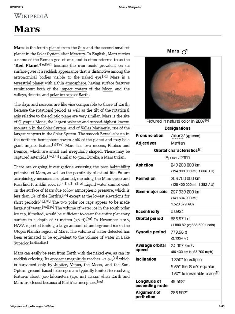 Mars Is The Fourth Planet From The Sun and The Second-Smallest | PDF ...