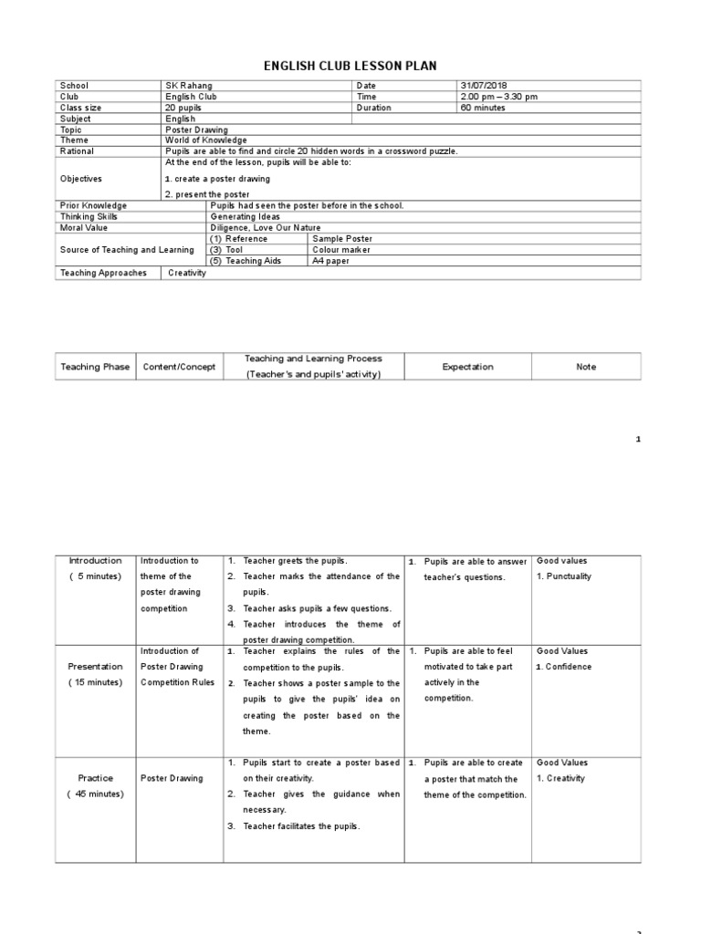 Cultivating Creativity and Collaboration: An English Club Lesson Plan ...