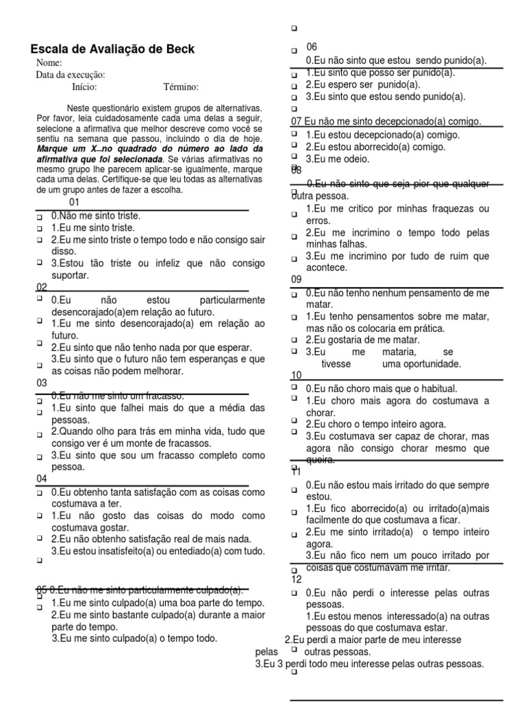 ESCALA BECK - BDI - Escala BECK de Depressão - Aaron Beck-1 | PDF