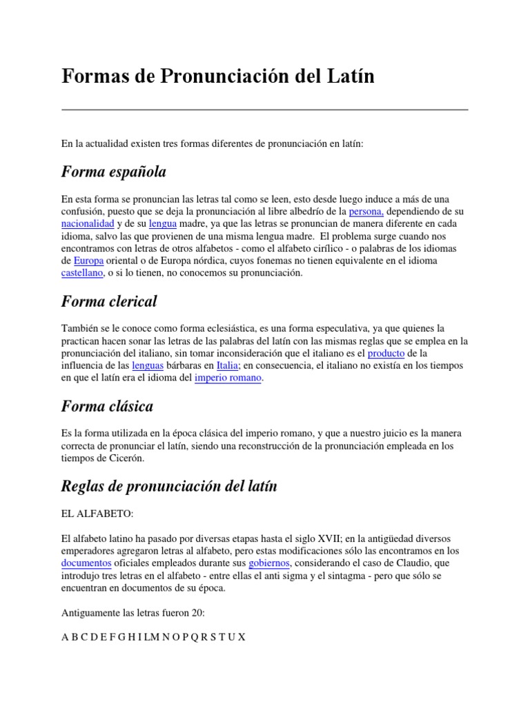 Pronunciación del Latín: Tipos y Reglas | PDF | latín | Alfabeto