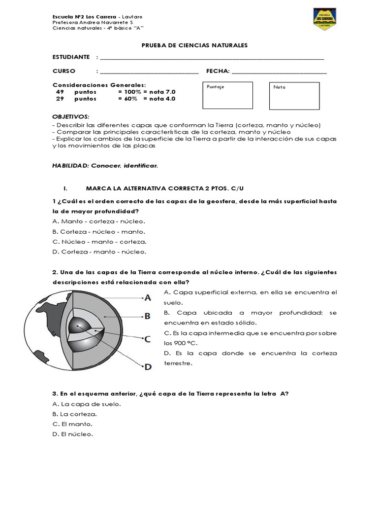 Prueba Corteza Manto Nucleo Sin Corrección | PDF | Volcán | Manto ...