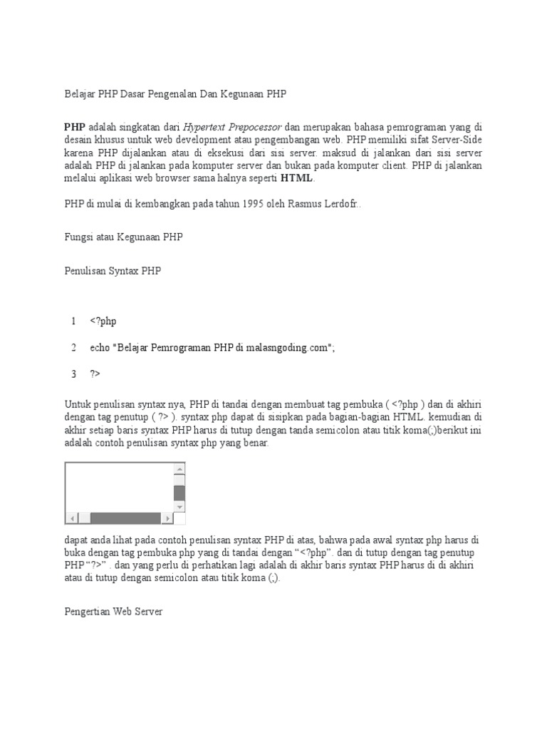 Belajar PHP Dasar Pengenalan Dan Kegunaan PHP | PDF