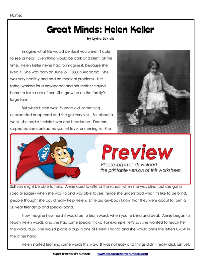 6th Reading Activities | PDF | Helen Keller | Visual Impairment