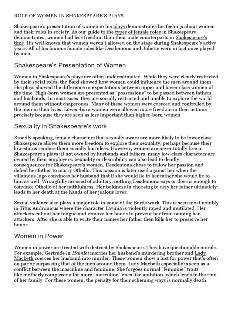 Role of Women in Shakespeare | PDF | William Shakespeare | Othello