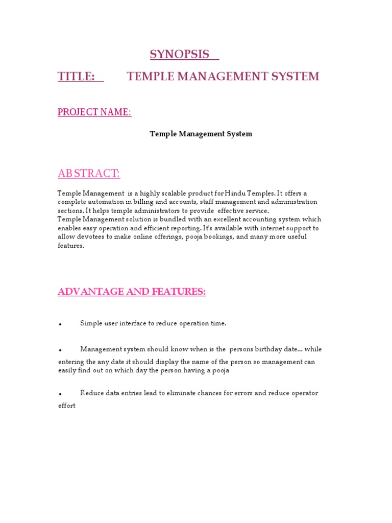 Temple Management Project | PDF