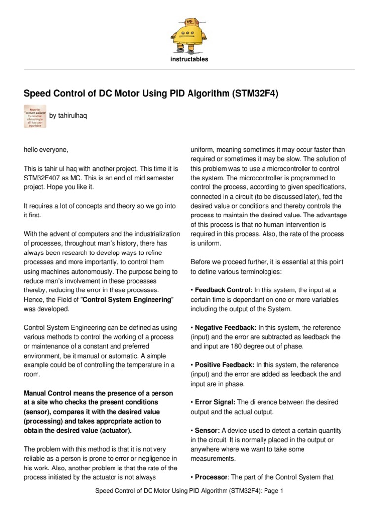 Speed Control of DC Motor Using PID Algorithm (STM32F4) : Instructables ...