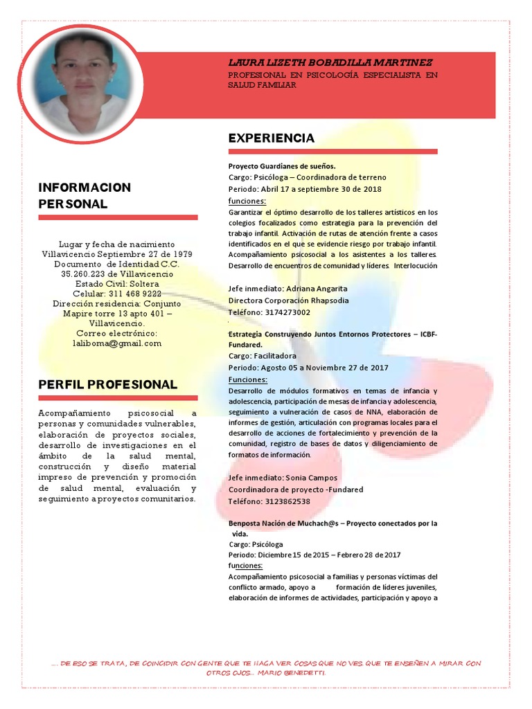 Formato Resumen CV Laura Bobadilla - 2019 | PDF | Bogotá | Colombia