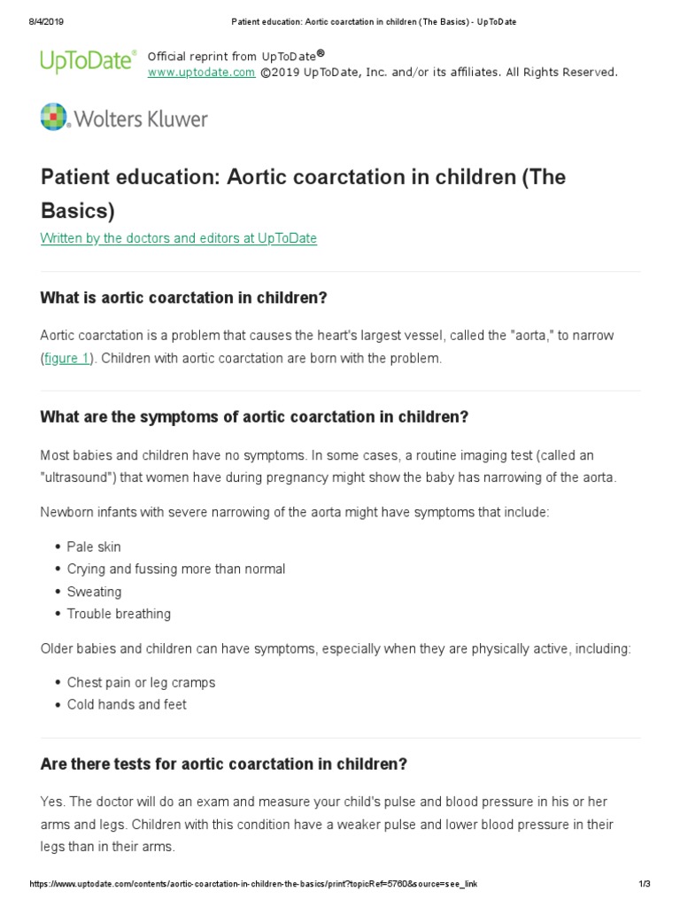 Patient Education - Aortic Coarctation in Children | PDF | Aorta | Heart