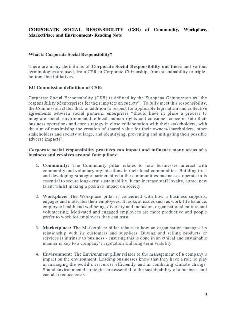 CSR-Reading Note-Workplace Marketplace Environment and Community-Lec 6 ...
