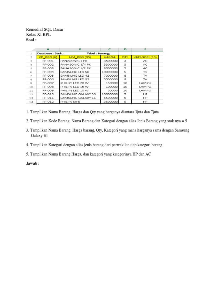 Soal Remedial SQL Dasar | PDF