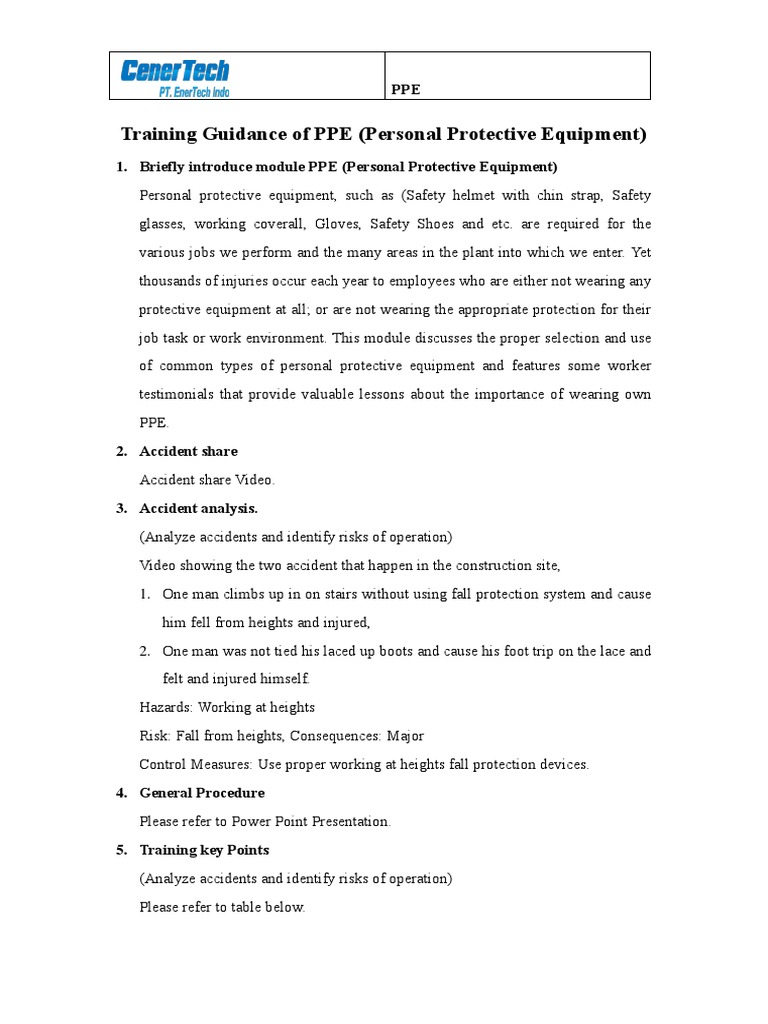 Training Guidance - PPE | PDF | Personal Protective Equipment | Prevention