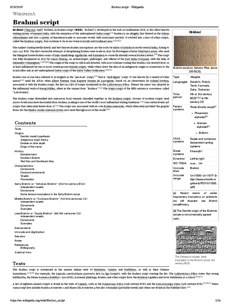 Brahmi Script | PDF | Notation | Linguistics