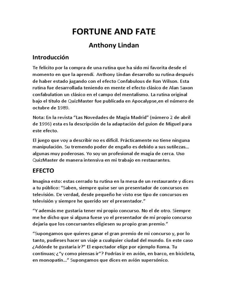 Fortune and Fate | PDF