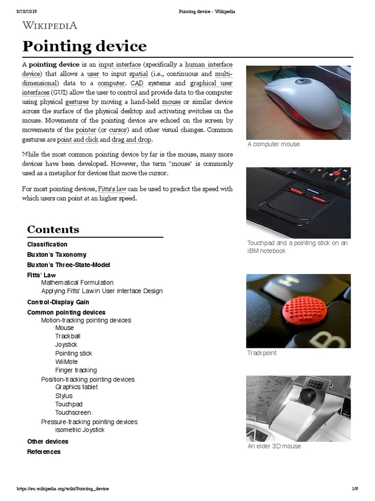 Pointing Device | PDF | Human–Machine Interaction | Information Science