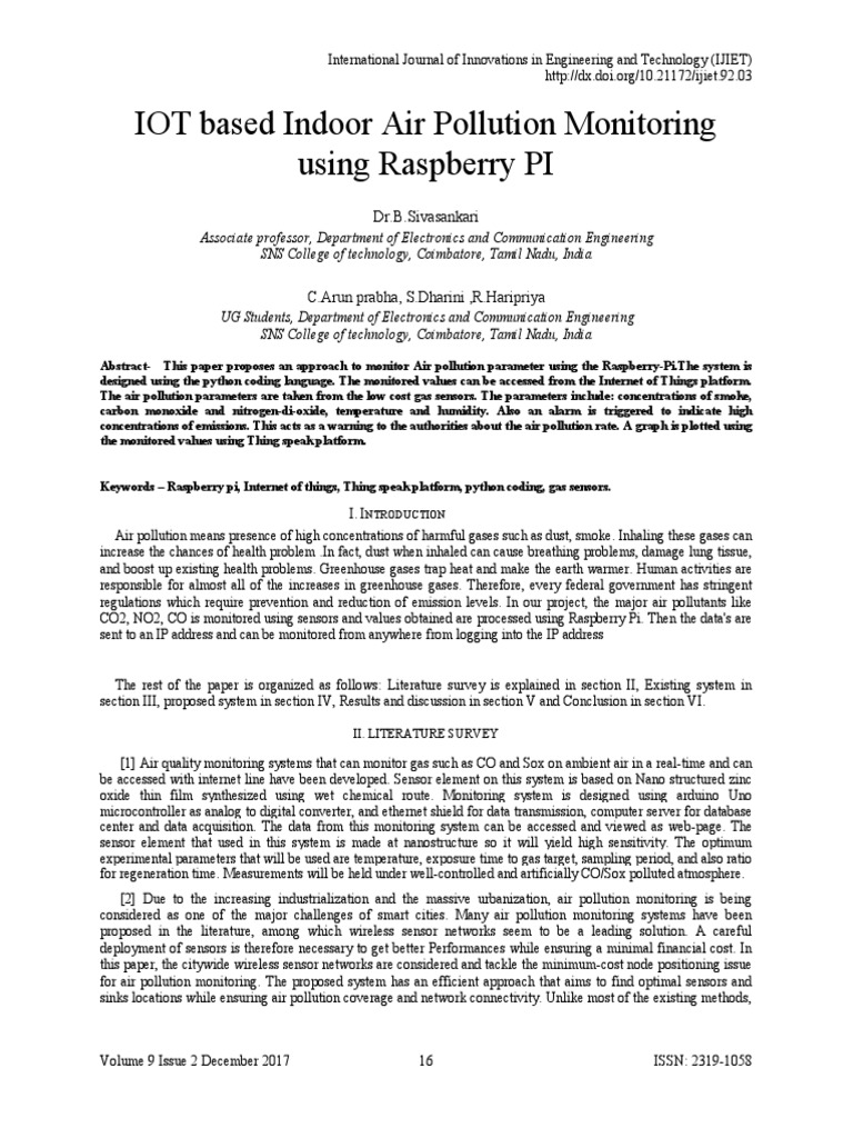 IOT Based Indoor Air Pollution Monitoring Using Raspberry PI | PDF ...