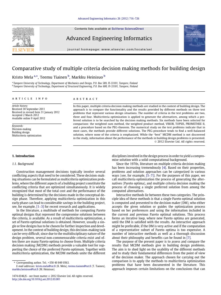 Comparative Study of Multiple Criteria Decision Making Methods For ...
